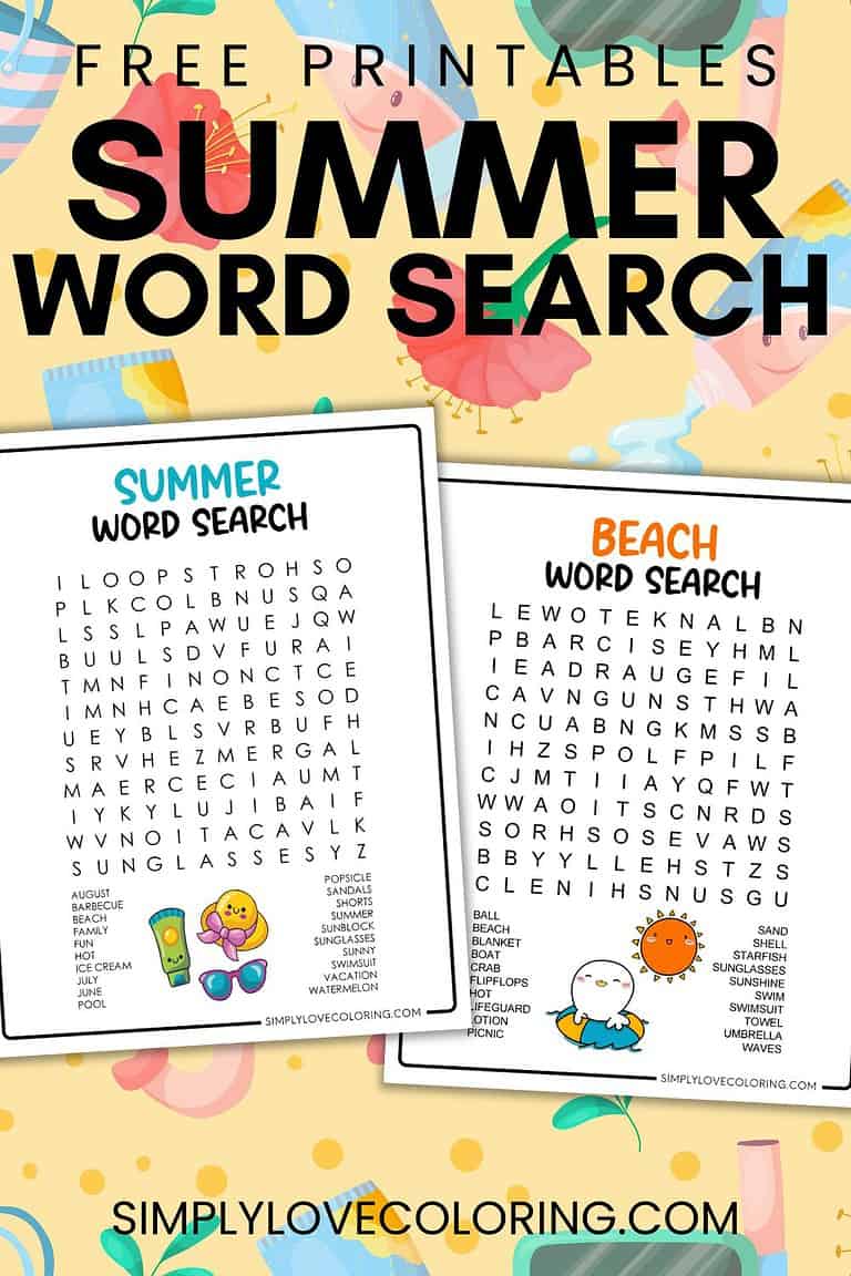 Summer Word Search Printables (Free PDF Downloads) - Simply Love Coloring