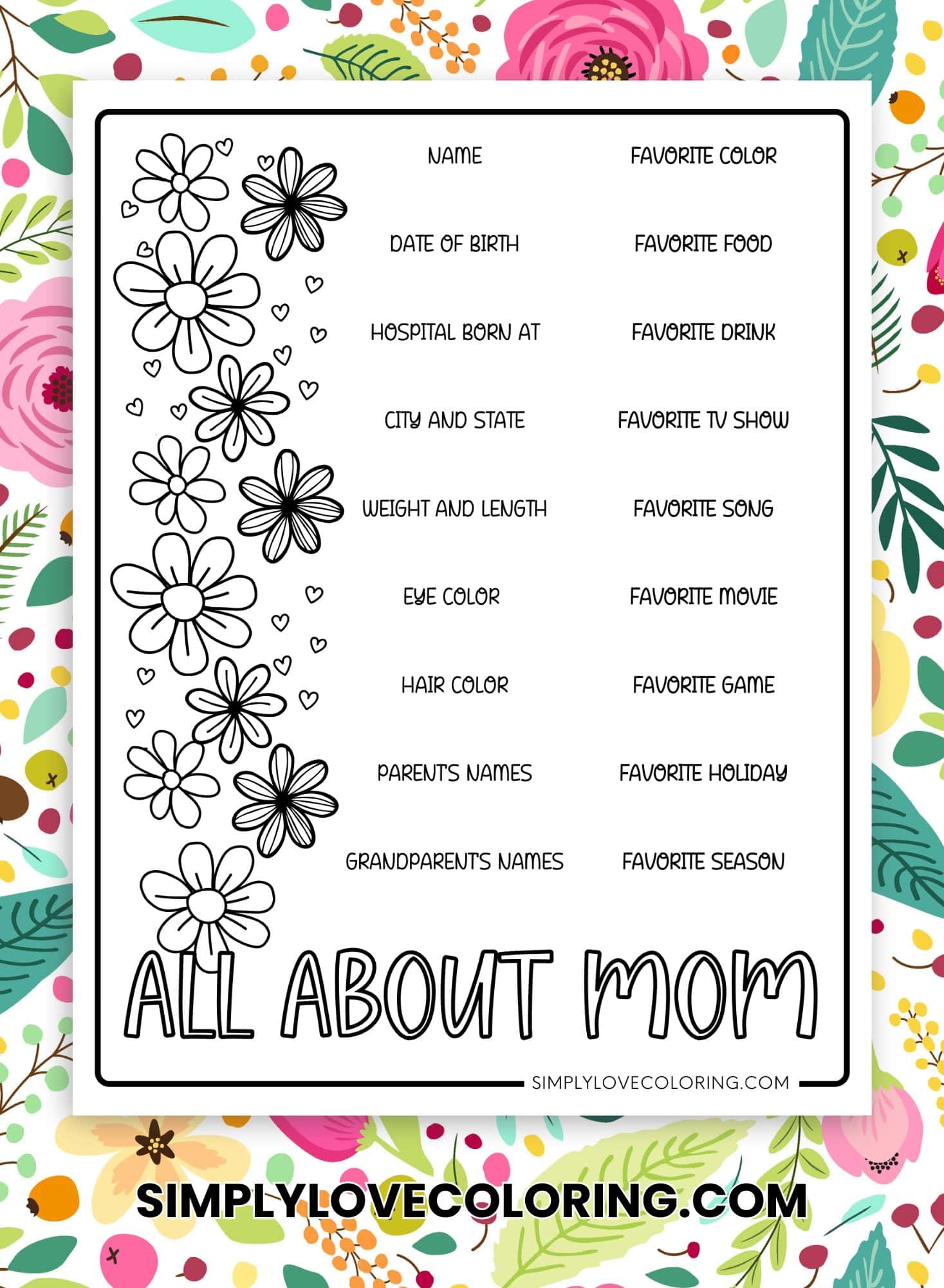All About Mom Coloring Pages (Free PDF Printables) - Simply Love Coloring