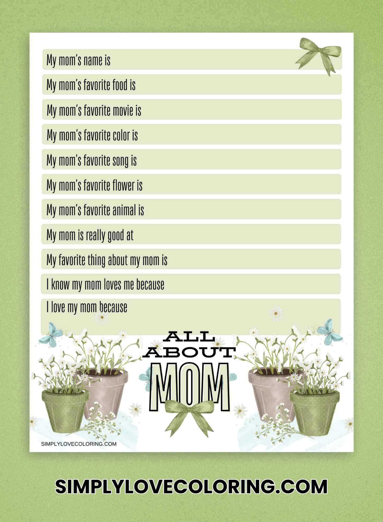 All About Mom Printables (Free PDF Downloads) - Simply Love Coloring