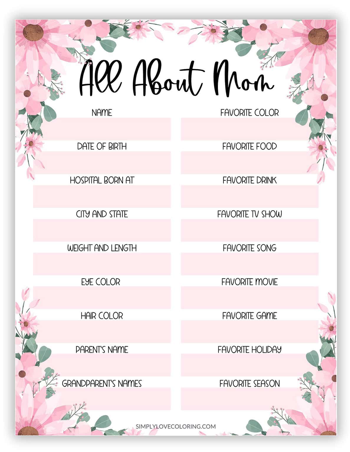 All About Mom Printables (Free PDF Downloads) - Simply Love Coloring
