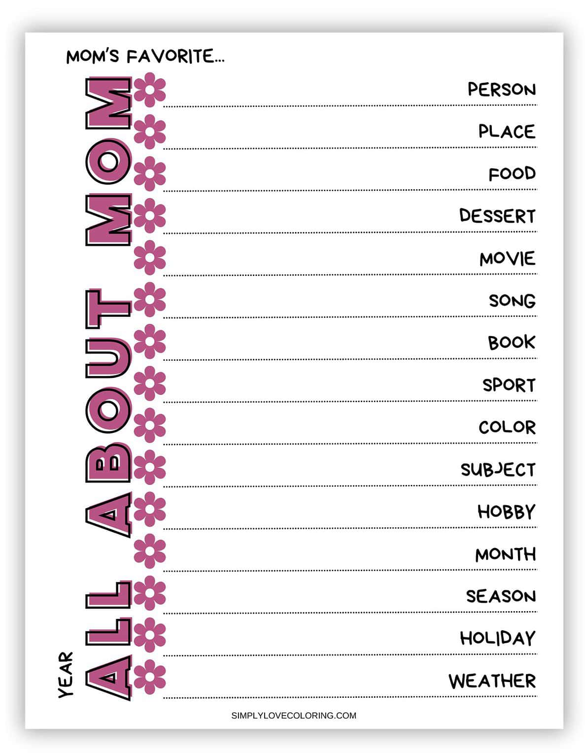 All About Mom Printables (Free PDF Downloads) - Simply Love Coloring