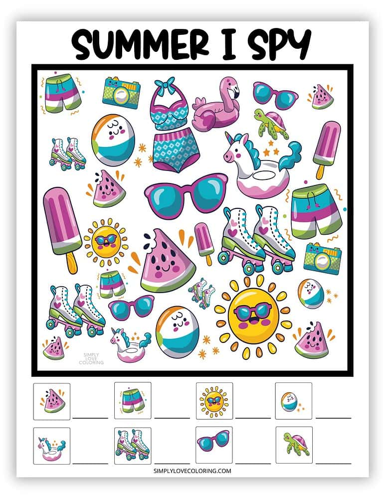 Summer I Spy Worksheets (Free PDF Printables) - Simply Love Coloring