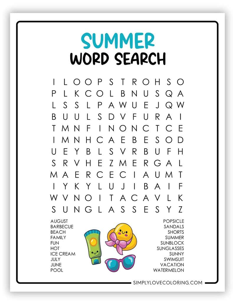 Summer Word Searches Free Printable