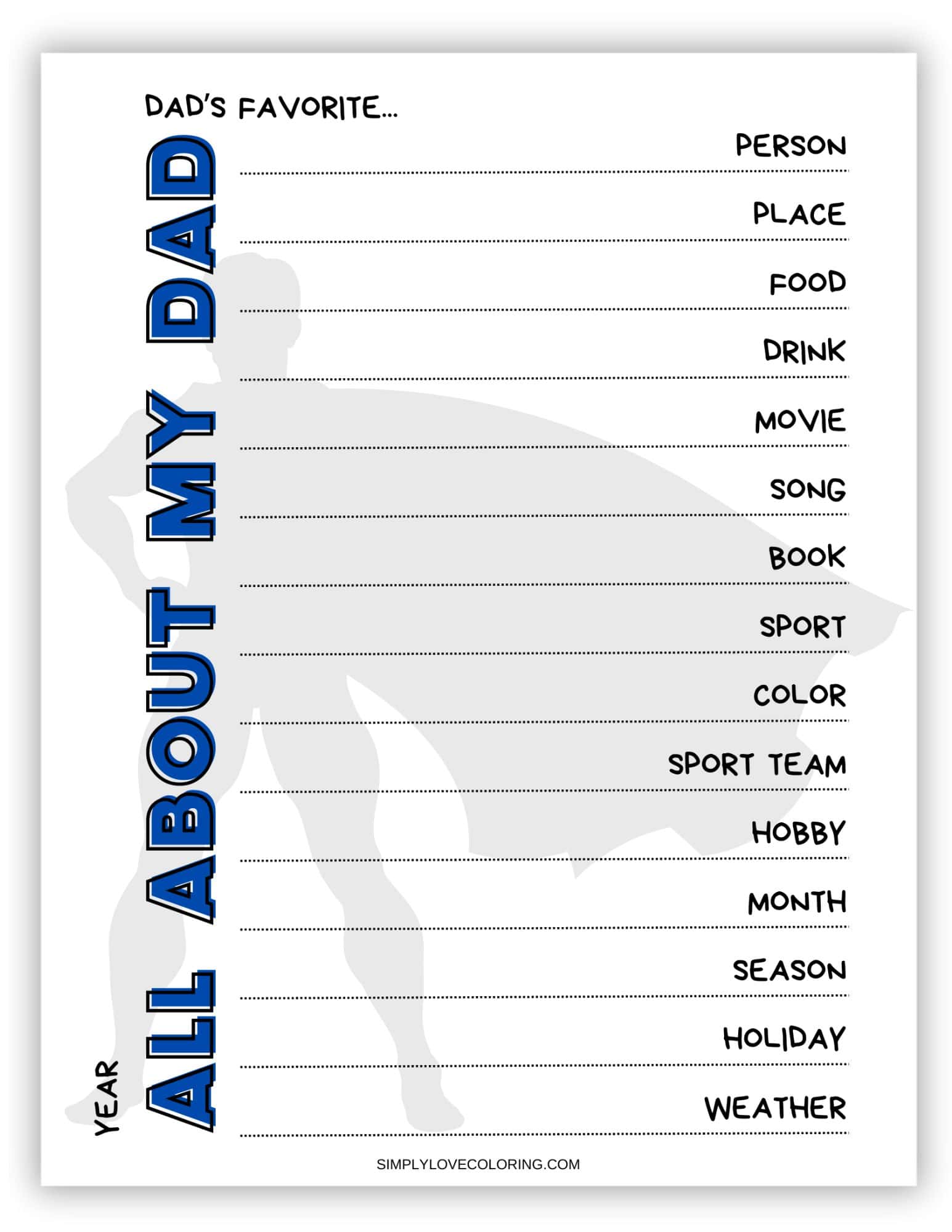 All About My Dad Worksheet (Free PDF Printables) - Simply Love Coloring