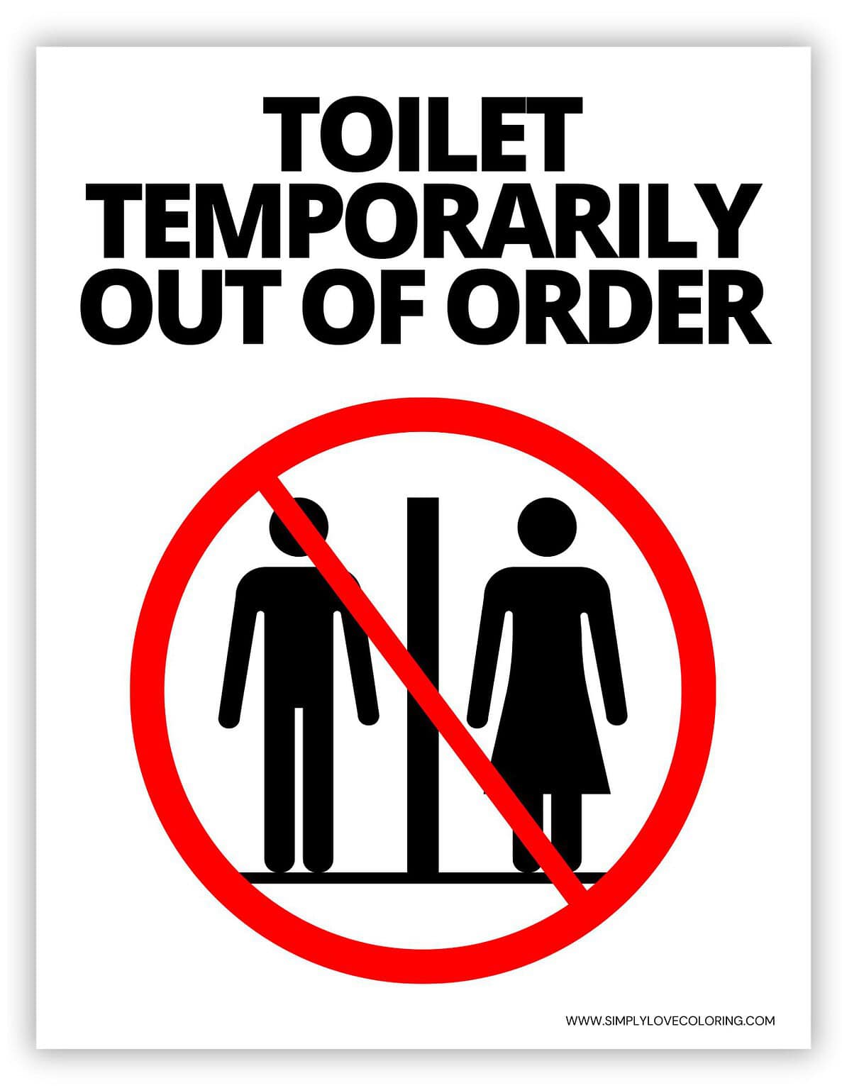 Toilet Out of Order Sign (Free PDF Printables) - Simply Love Coloring