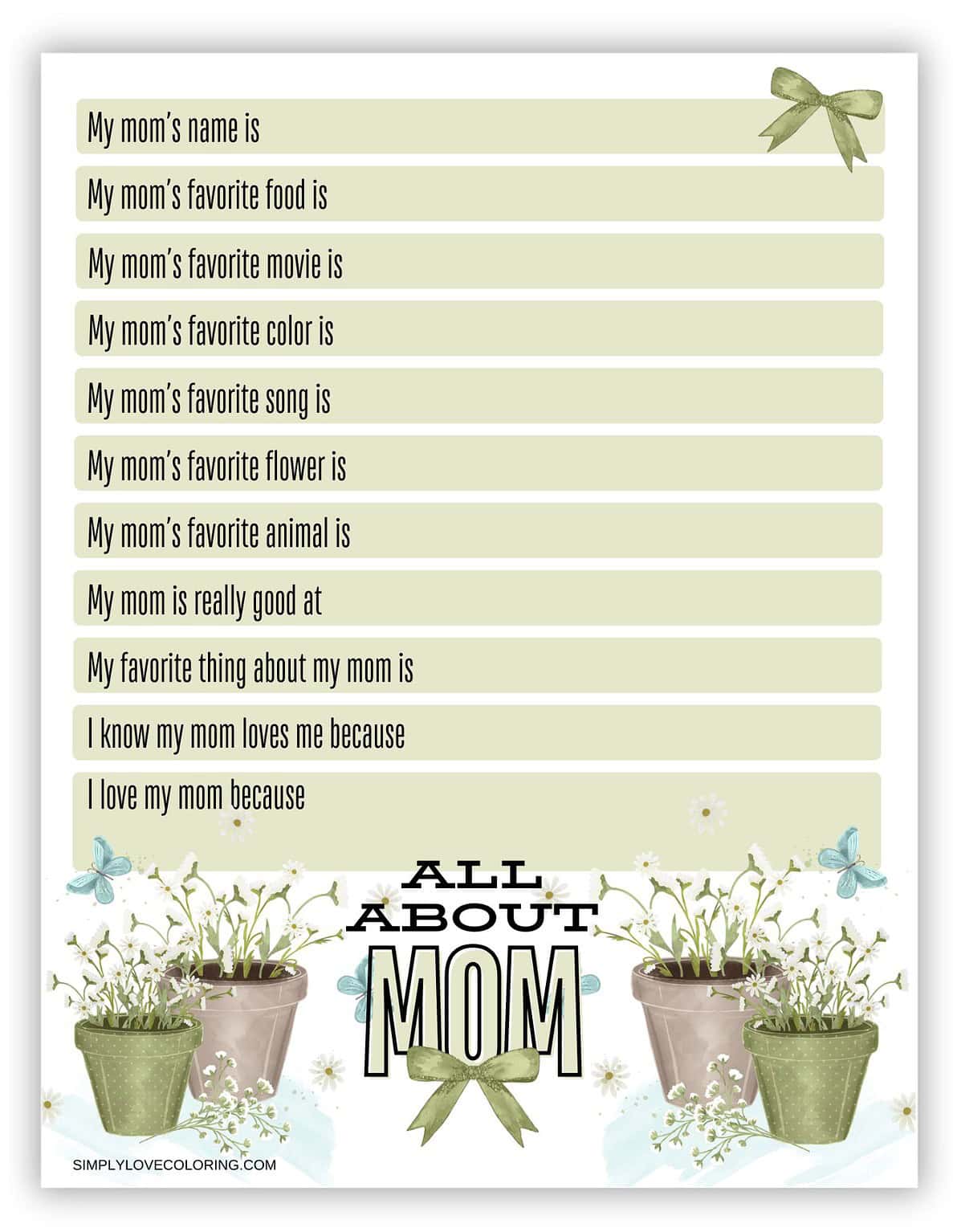 All About Mom Printables (Free PDF Downloads) - Simply Love Coloring