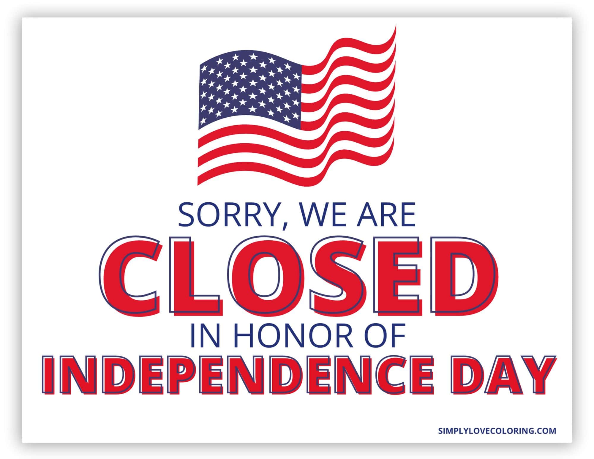 Closed Independence Day Sign (Free PDF Printables) - Simply Love Coloring
