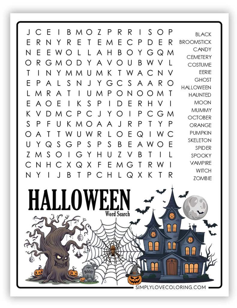 Halloween Word Search Printable Free PDF Downloads Simply Love Coloring