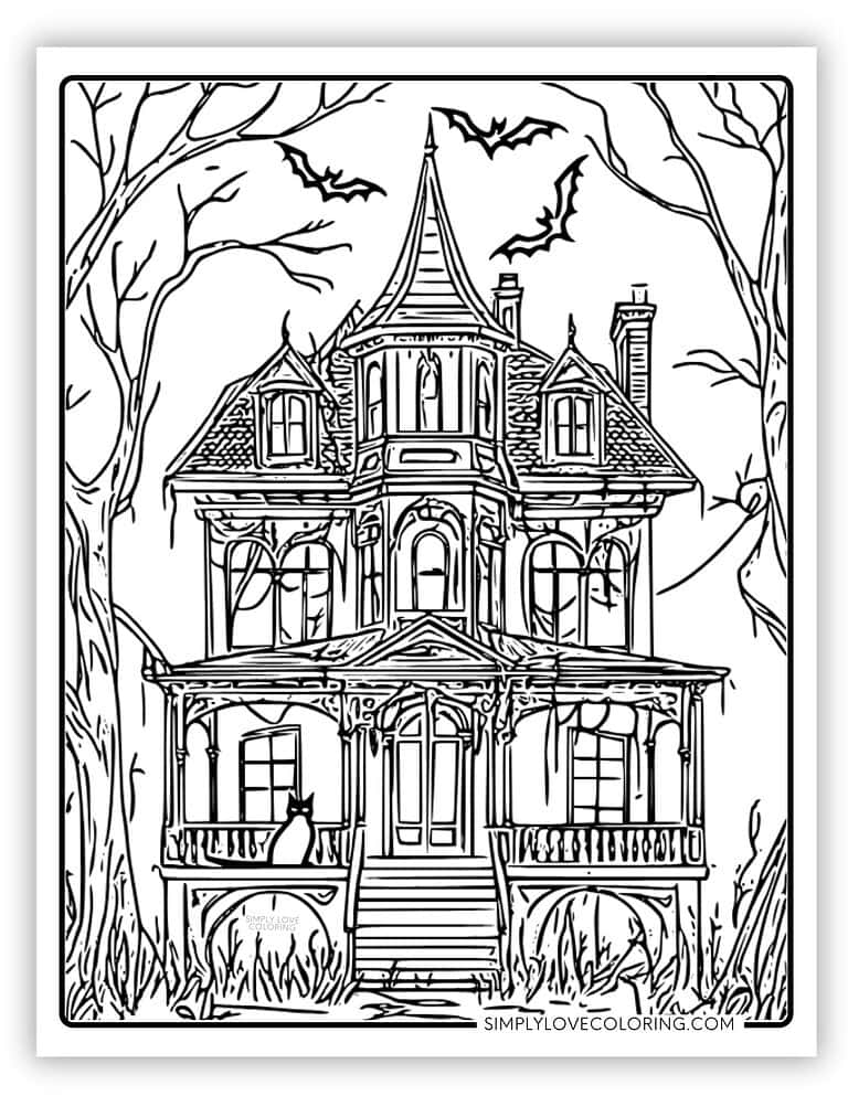 Haunted House Coloring Pages (Free PDF Printables) - Simply Love Coloring
