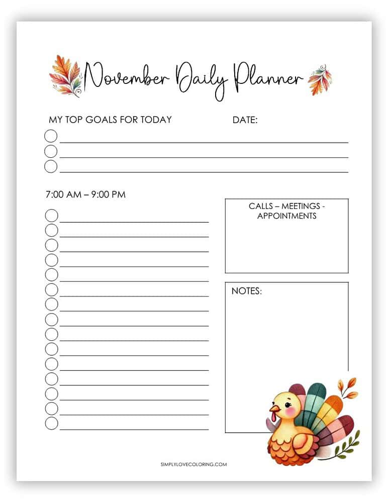 November Planner Printables (Free PDF Downloads) - Simply Love Coloring