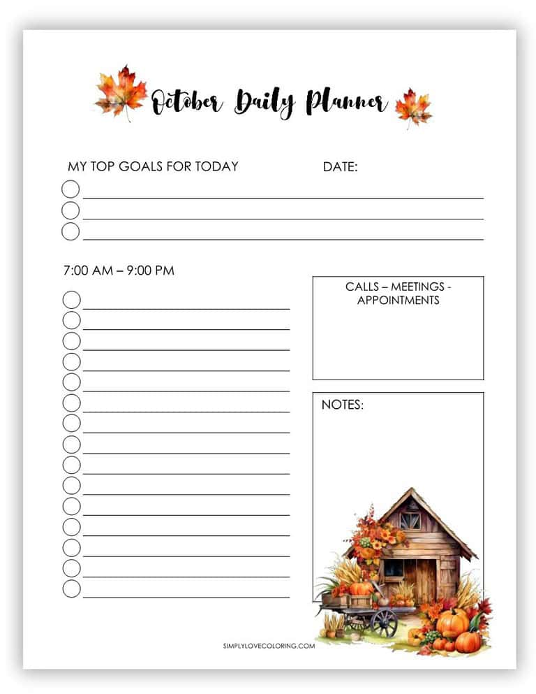 October Planner Printables (Free PDF Download) - Simply Love Coloring