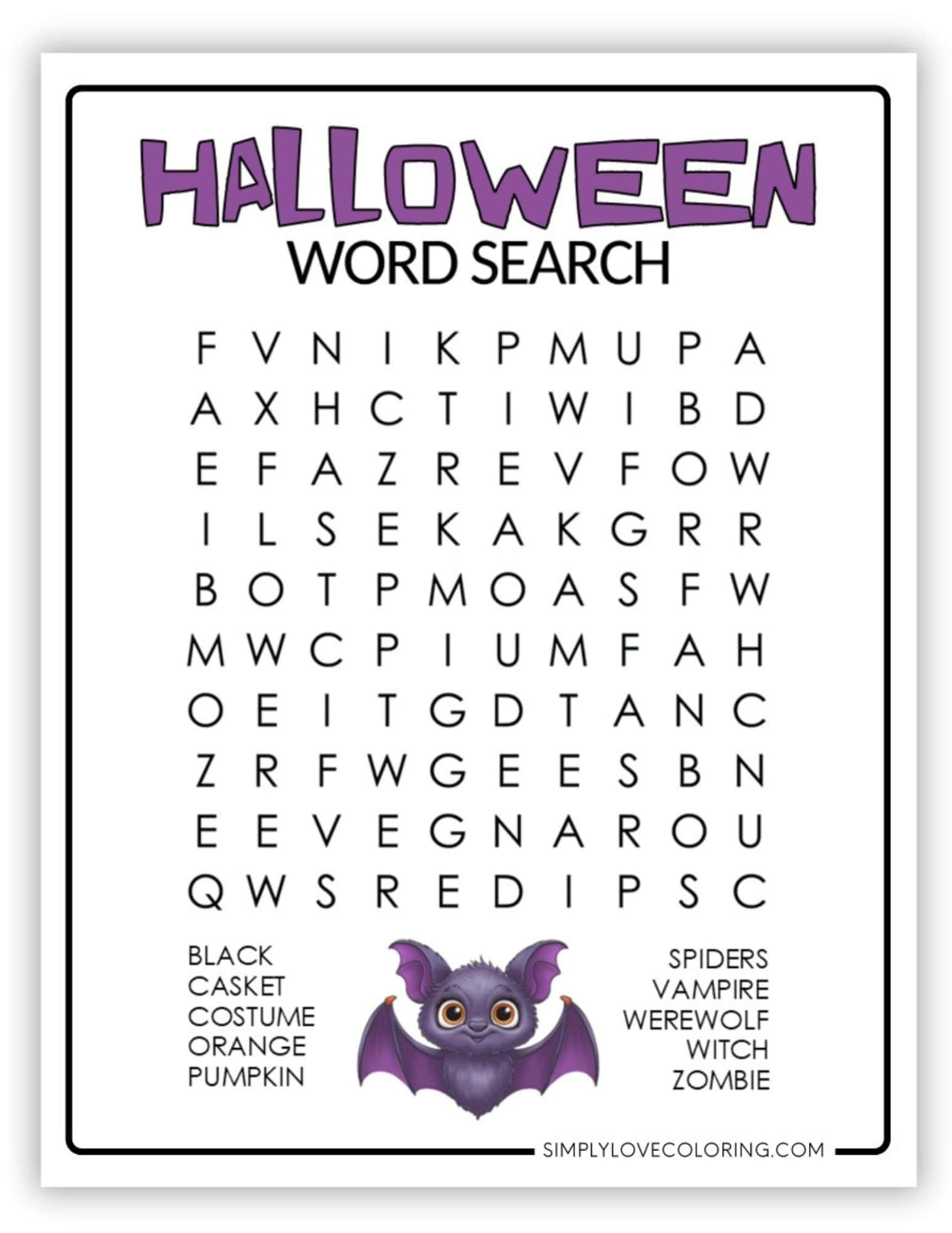 Halloween Word Search Printable (Free PDF Downloads) - Simply Love Coloring