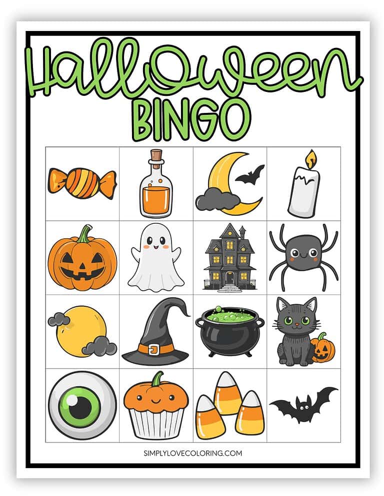 Halloween Bingo Cards (Free PDF Printables) - Simply Love Coloring