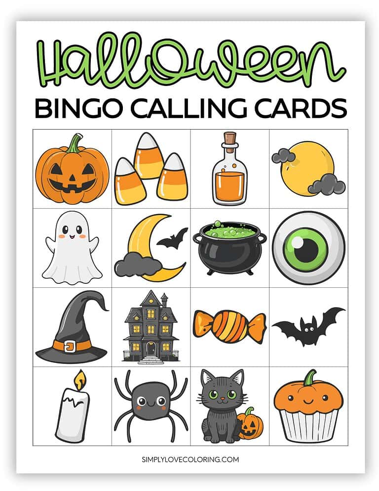 Halloween Bingo Cards (Free PDF Printables) - Simply Love Coloring