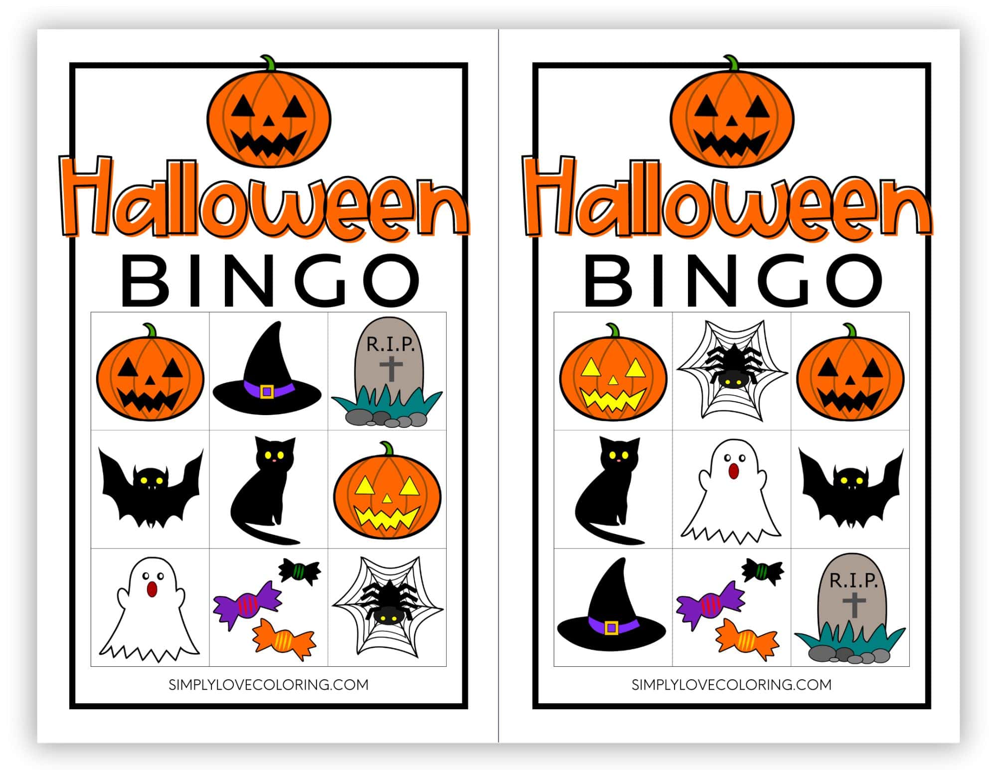 Halloween Bingo Cards (Free PDF Printables) - Simply Love Coloring