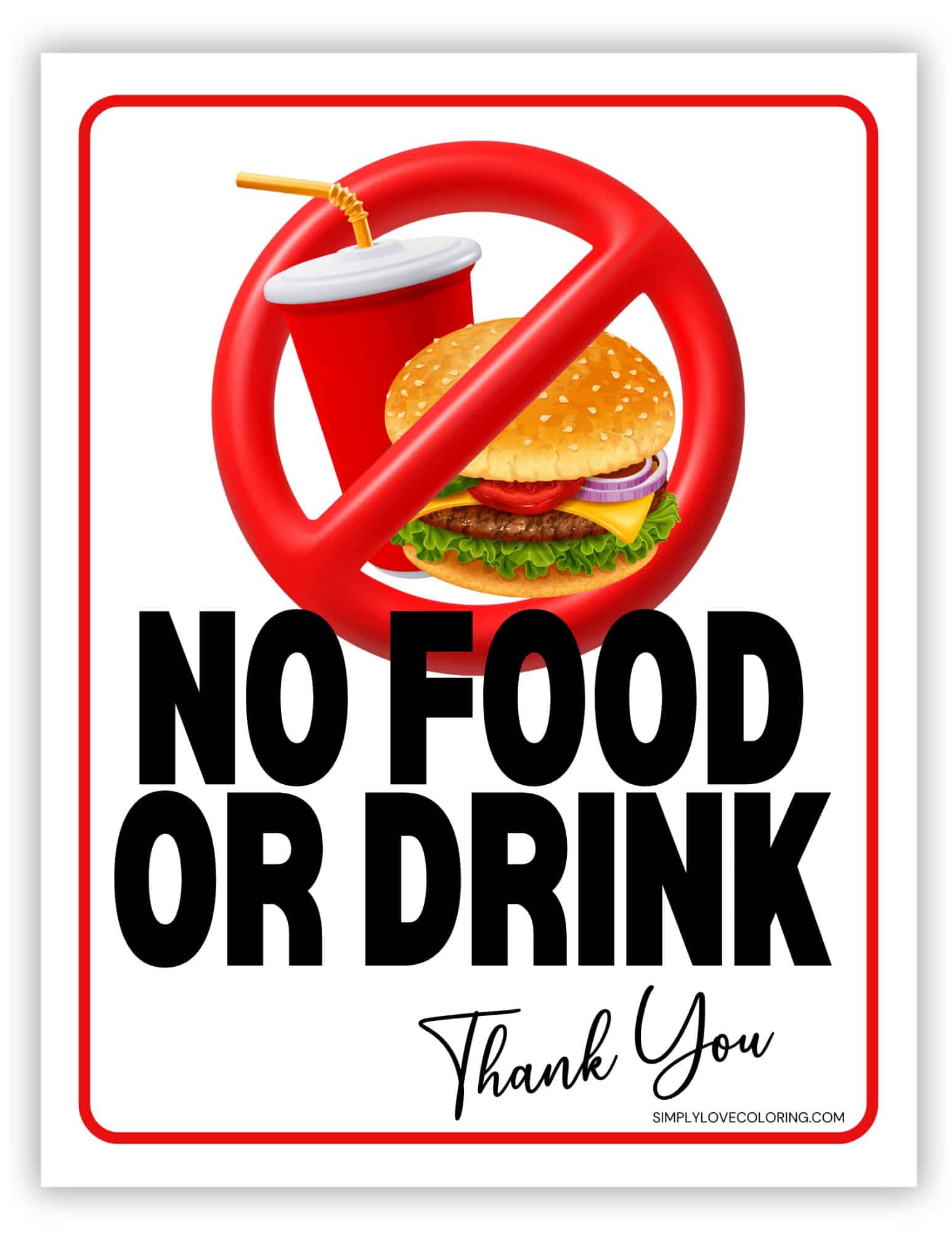 No Food or Drink Sign Printable (Free PDF Downloads) - Simply Love Coloring