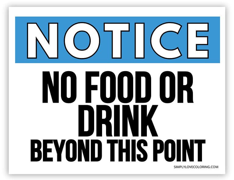 No Food or Drink Sign Printable (Free PDF Downloads) - Simply Love Coloring