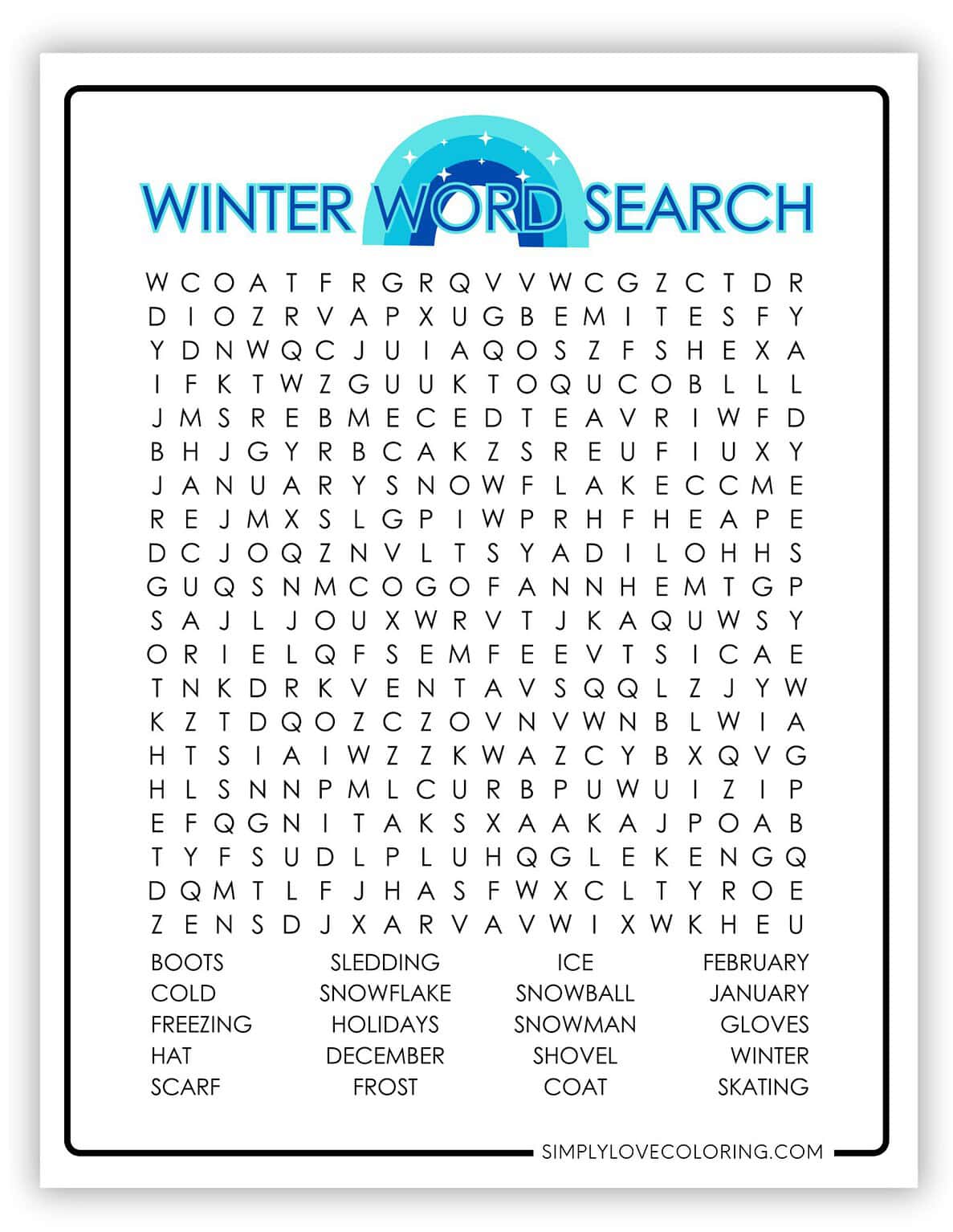 Winter Word Search (Free PDF Printables) - Simply Love Coloring