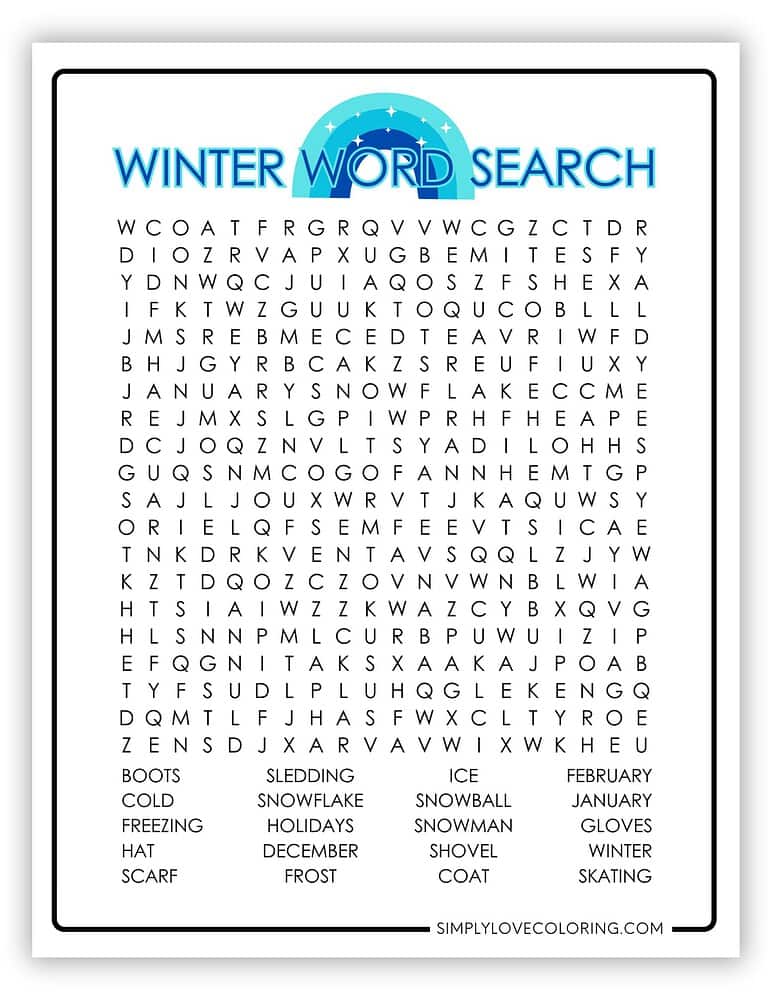 Winter Word Search (Free PDF Printables) - Simply Love Coloring