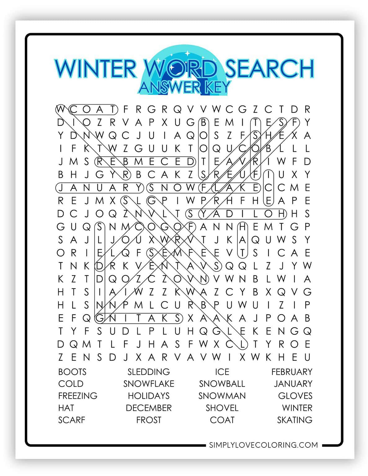 Winter Word Search (Free PDF Printables) - Simply Love Coloring