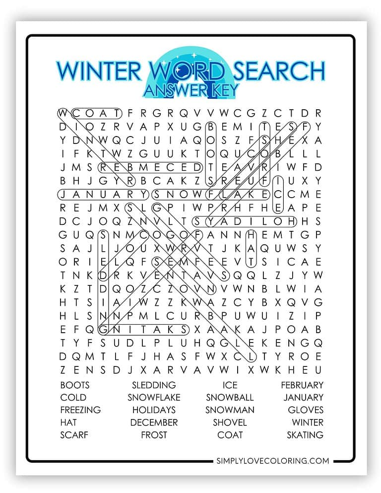 Winter Word Search (Free PDF Printables) - Simply Love Coloring