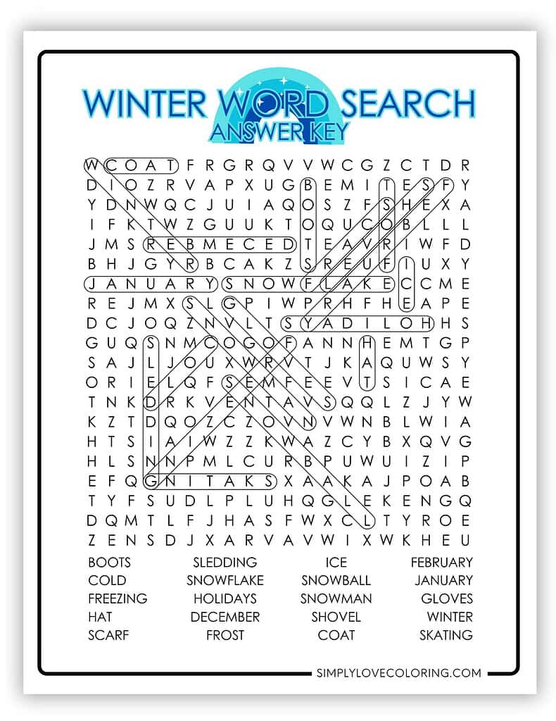 Winter Word Search Free PDF Printables Simply Love Coloring