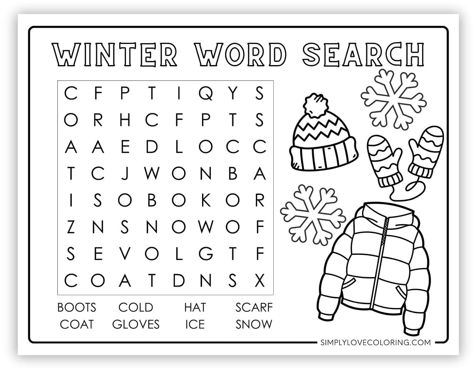 Winter Word Search (Free PDF Printables) - Simply Love Coloring