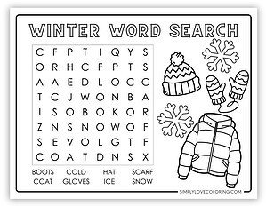 Winter Word Search (Free PDF Printables) - Simply Love Coloring