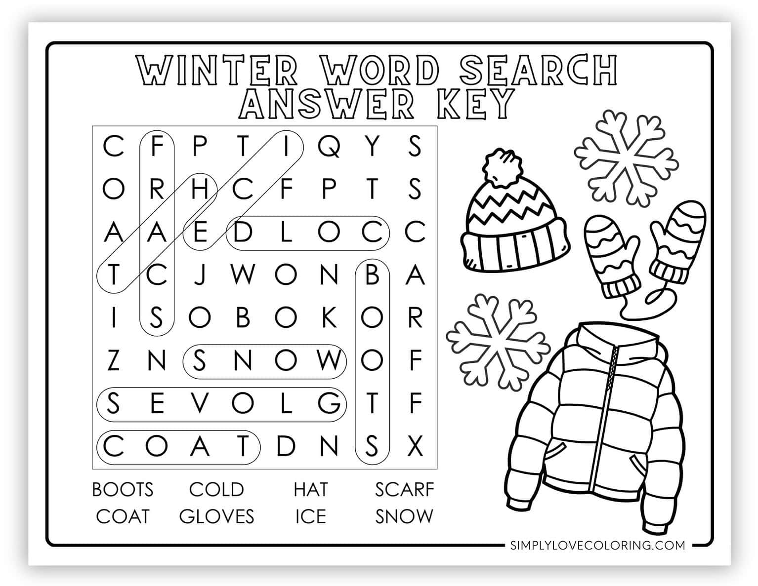 Winter Word Search (Free PDF Printables) - Simply Love Coloring
