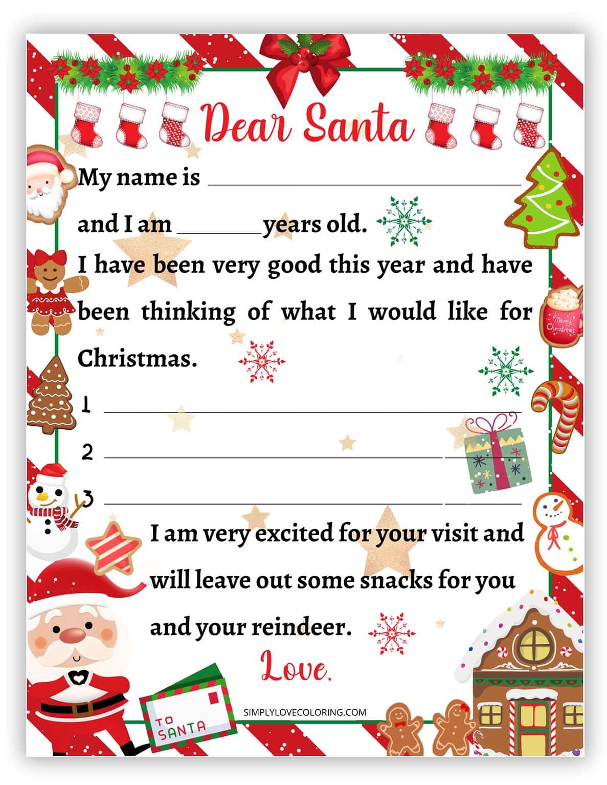 Letter to Santa Templates (Free PDF Printables) - Simply Love Coloring