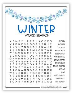 Winter Word Search (Free PDF Printables) - Simply Love Coloring