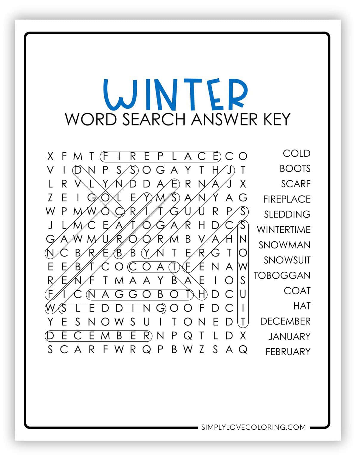 Winter Word Search (Free PDF Printables) - Simply Love Coloring
