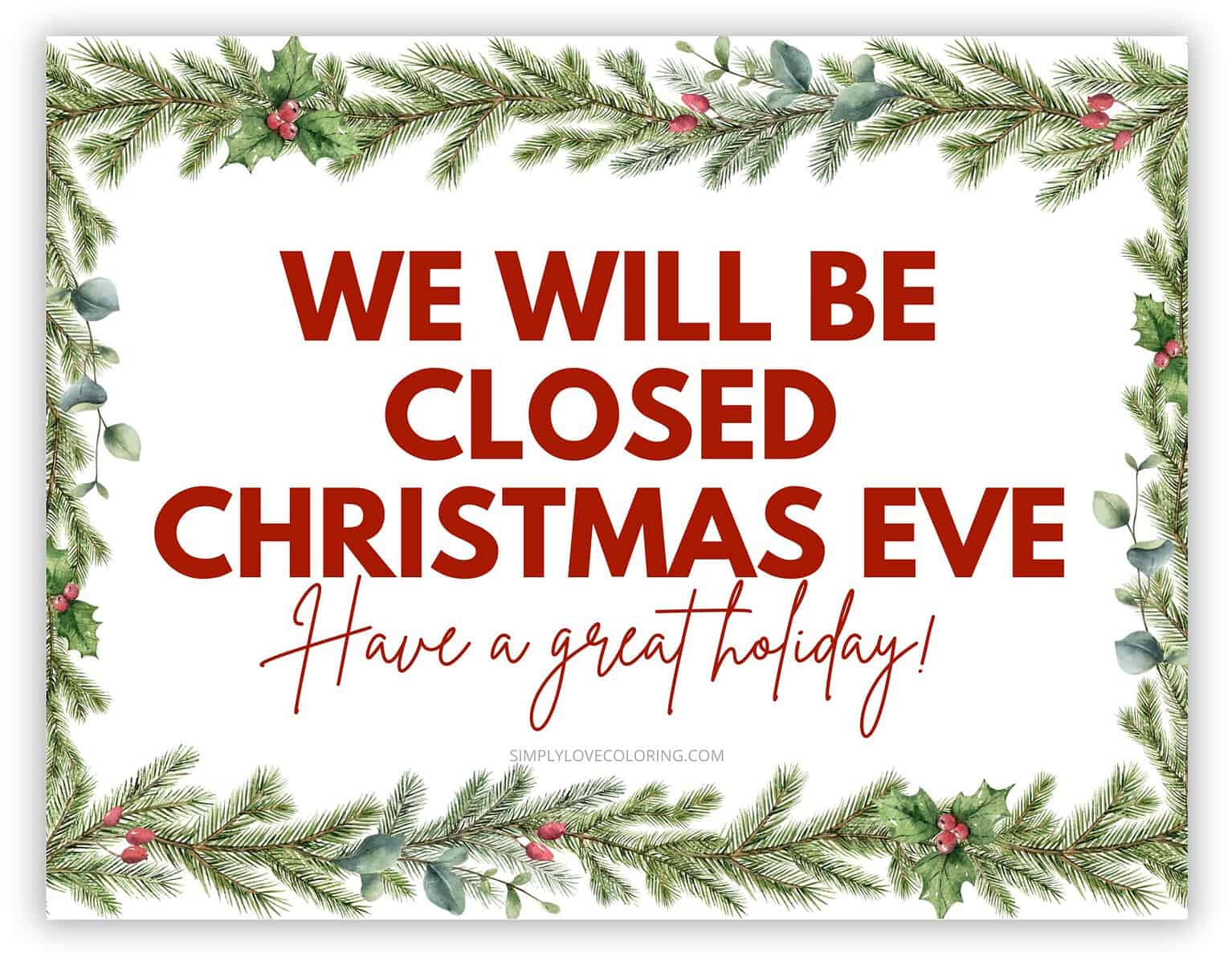 Closed Christmas Eve Sign Printable (Free PDF Download) - Simply Love ...