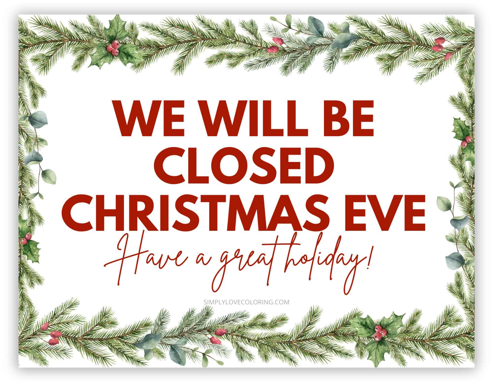 Closed Christmas Eve Sign Printable (Free PDF Download) - Simply Love ...