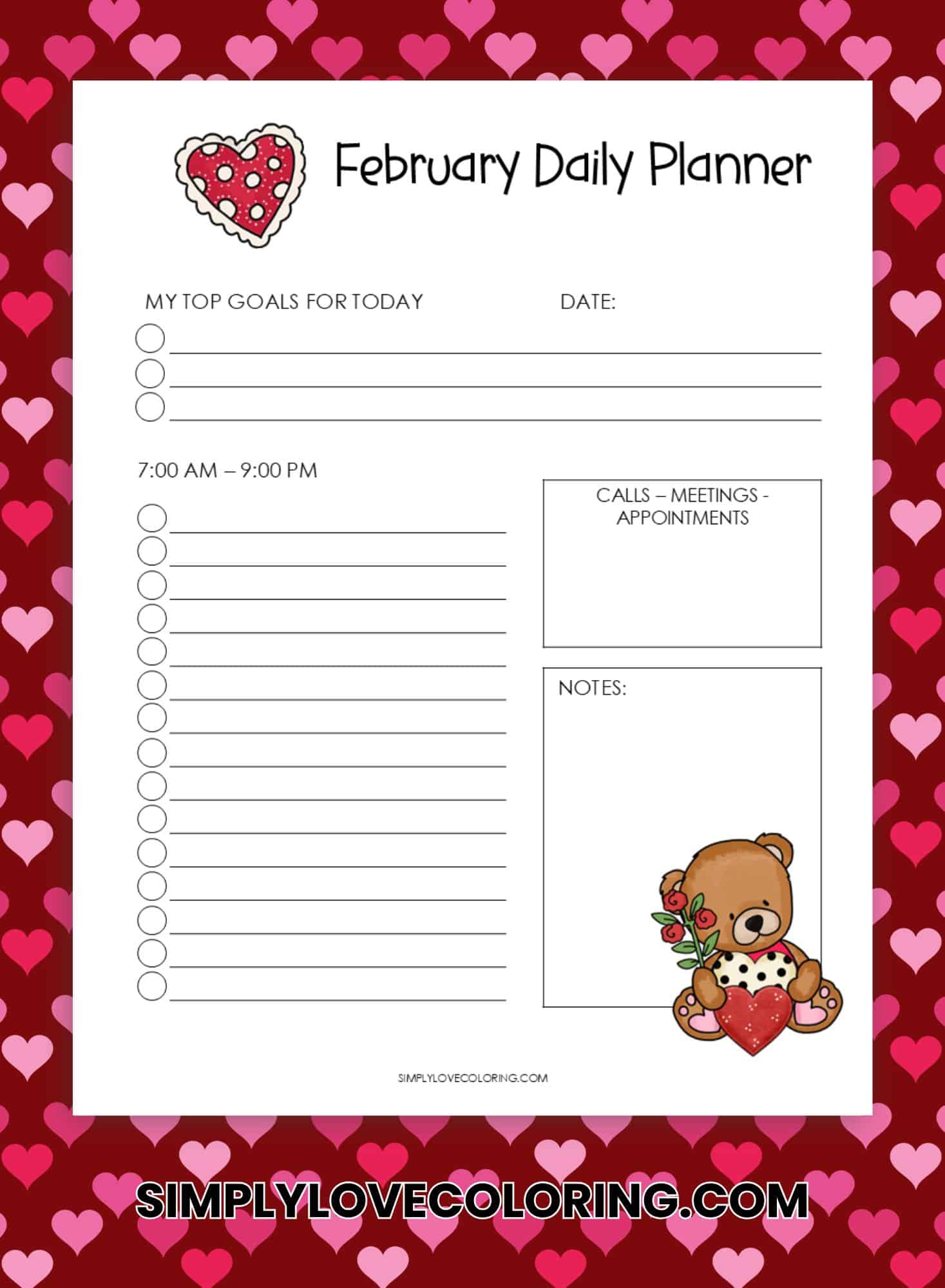 February Planner Printables (Free PDF Downloads) - Simply Love Coloring