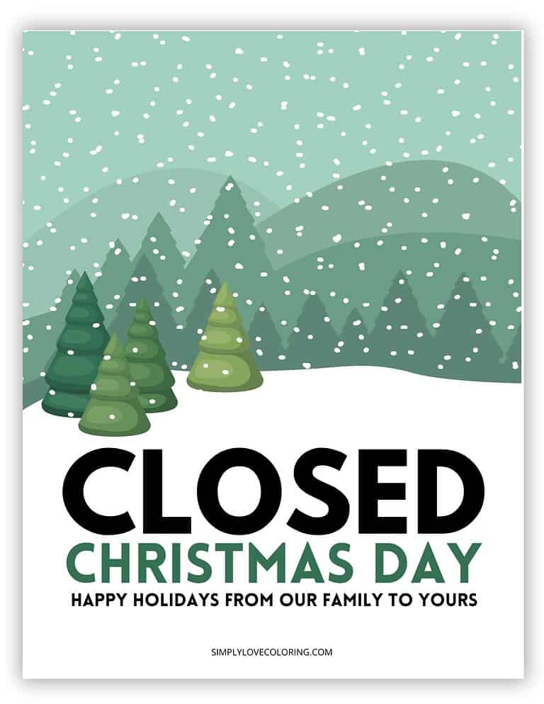 Closed Christmas Day Sign (Free PDF Printables) - Simply Love Coloring