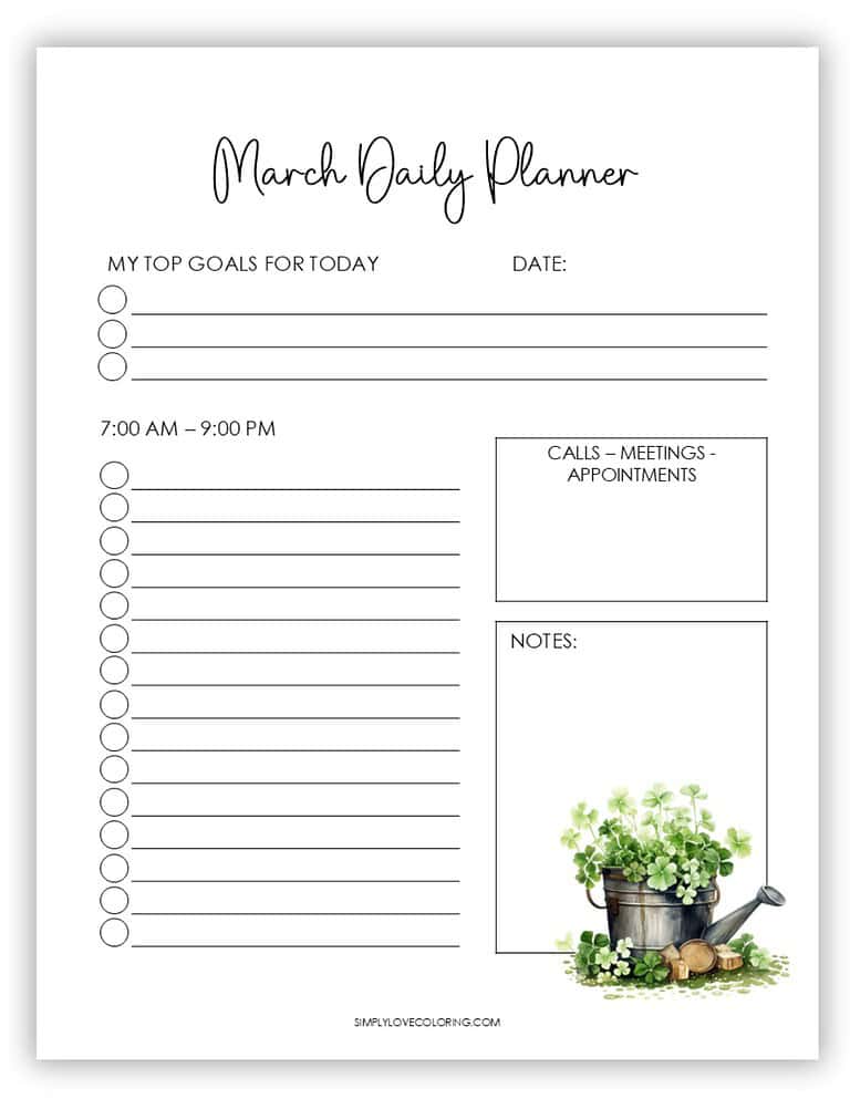 March Planner Printables (Free PDF Downloads) - Simply Love Coloring
