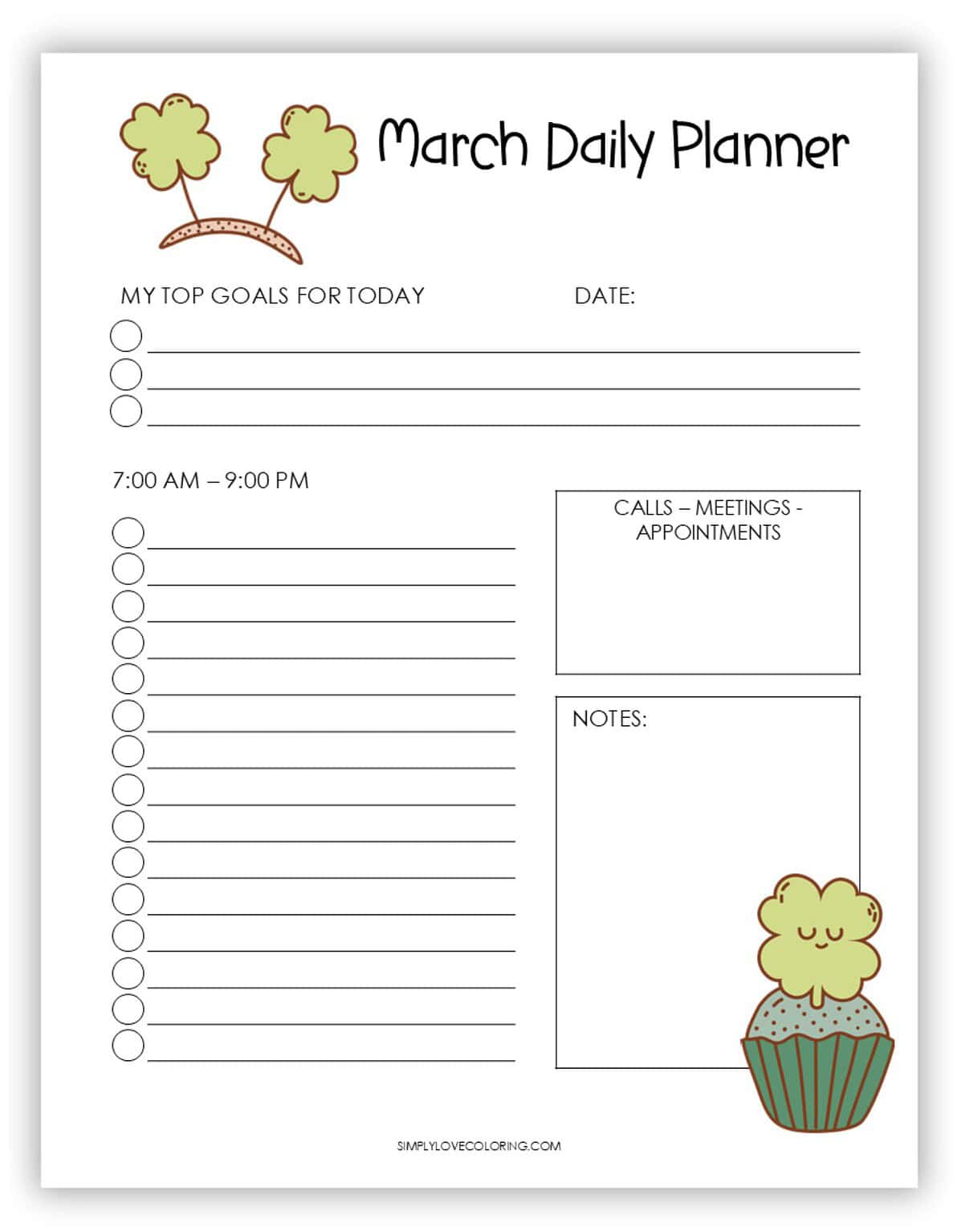 March Planner Printables (Free PDF Downloads) - Simply Love Coloring