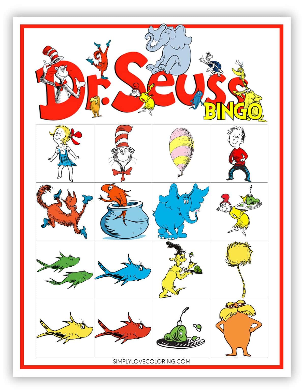 Dr. Seuss Bingo Printables (Free PDF Downloads) - Simply Love Coloring