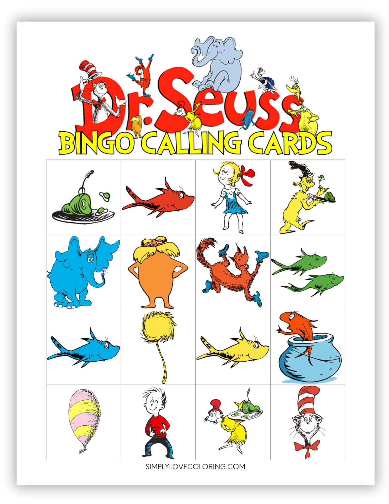 Dr. Seuss Bingo Printables (Free PDF Downloads) - Simply Love Coloring
