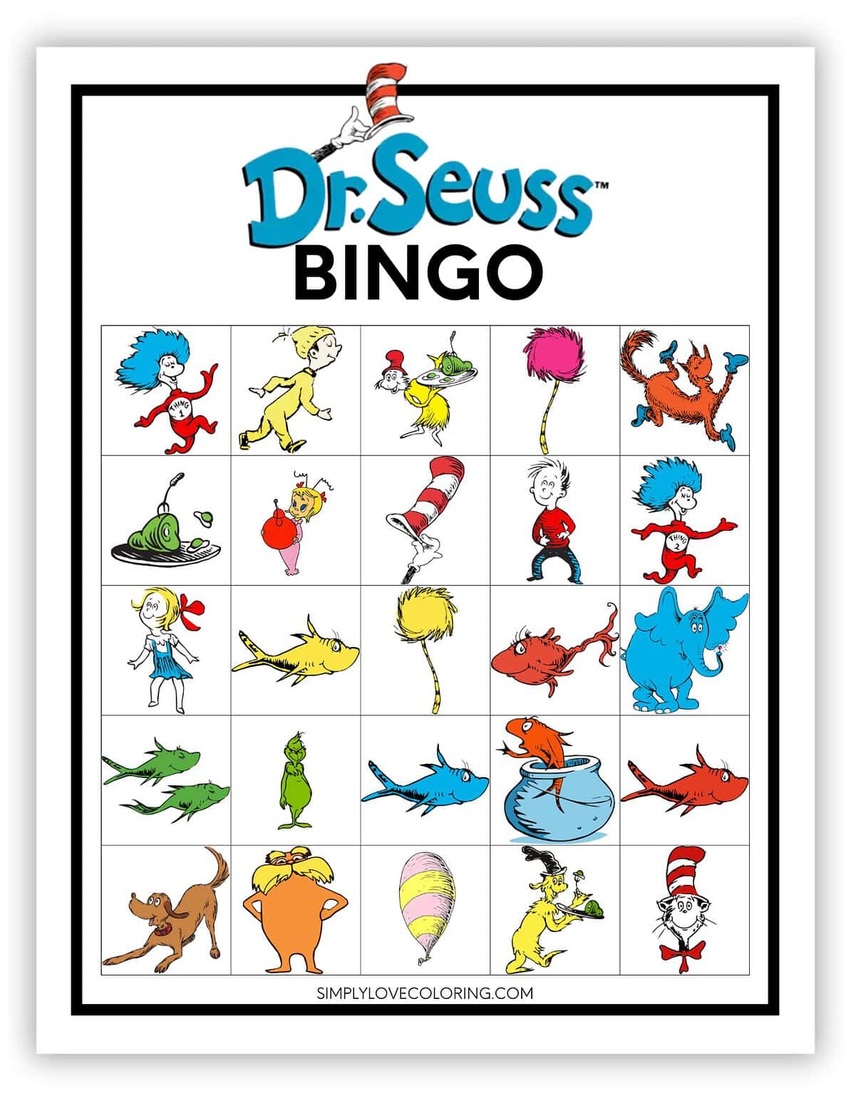 Dr. Seuss Bingo Printables (Free PDF Downloads) - Simply Love Coloring