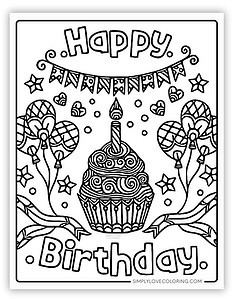42 Happy Birthday Coloring Pages (Free PDF Printables) - Simply Love ...