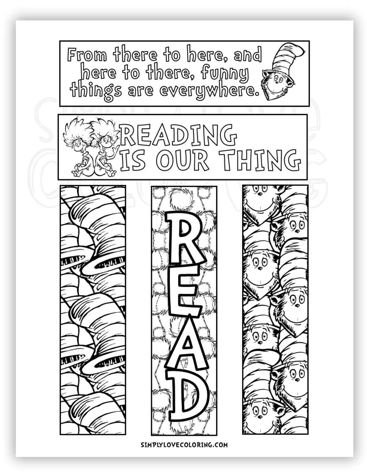 Dr. Seuss Bookmarks to Color (Free PDF Downloads) - Simply Love Coloring