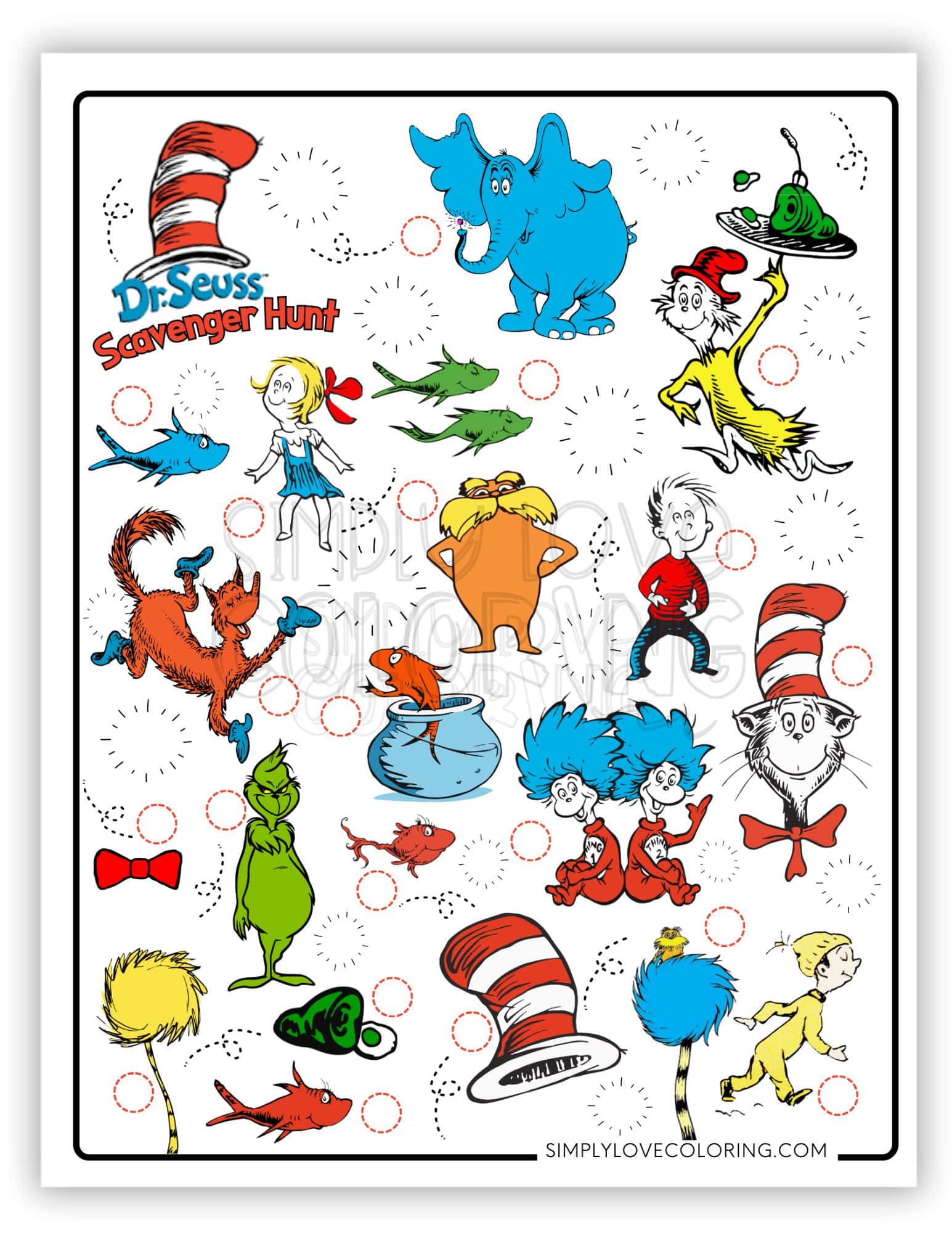 Dr. Seuss Scavenger Hunt (Free PDF Printable) - Simply Love Coloring