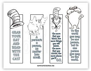 Dr. Seuss Bookmarks to Color (Free PDF Downloads) - Simply Love Coloring