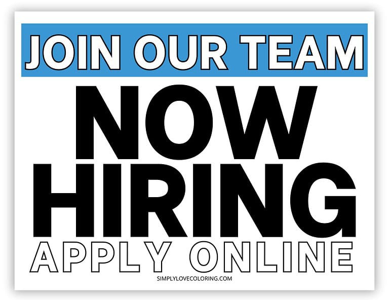 Now Hiring Sign Printable (Free PDF Downloads) - Simply Love Coloring