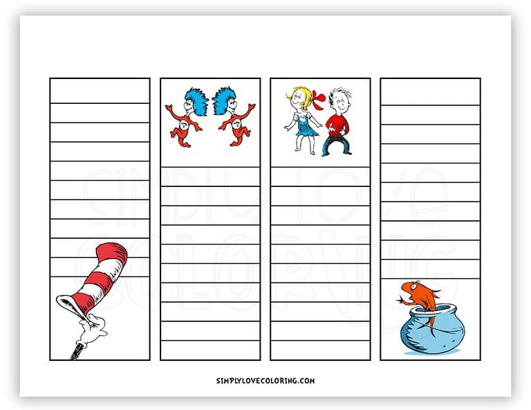 Dr. Seuss Bookmark Printables (Free PDF Downloads) - Simply Love Coloring