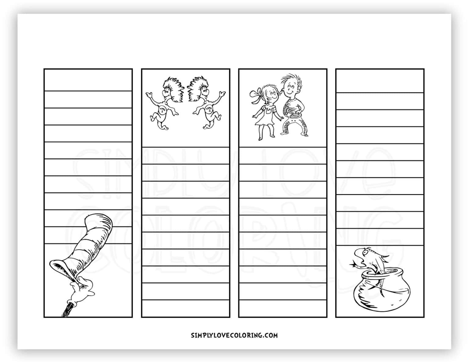 Dr. Seuss Bookmarks to Color (Free PDF Downloads) - Simply Love Coloring