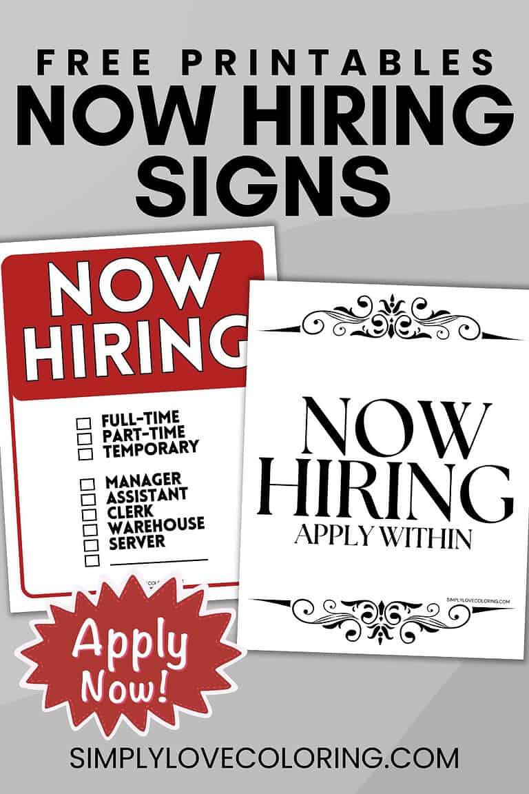 Now Hiring Sign Printable (Free PDF Downloads) - Simply Love Coloring