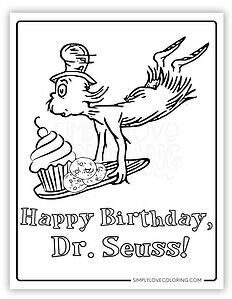 Happy Birthday Dr. Seuss Coloring Pages (Free PDF Printables) - Simply ...